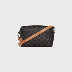 Celine Triomphe Canvas And Calfskin Crossbody Bag - Black