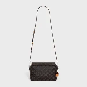 Celine Triomphe Canvas And Calfskin Crossbody Bag - Black