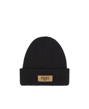 Fendi Logo Patch Beanie - Black