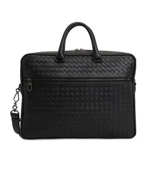 Bottega Veneta Intreciato Leather Briefcase - Black
