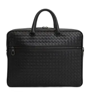 Bottega Veneta Intreciato Leather Briefcase - Black