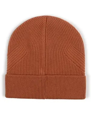 Moncler Ribbed Logo-patch Beanie - Brown