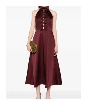 Rebecca Vallance Merlot Midi Dress With Bow Detail - Red