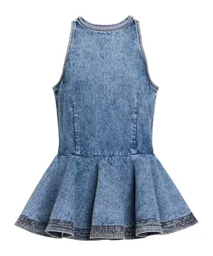 Alaïa Peplum Halter Neck Denim Top - Blue