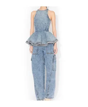 Alaïa Peplum Halter Neck Denim Top - Blue