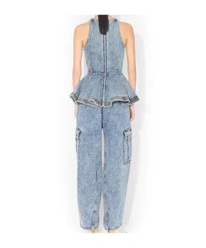 Alaïa Peplum Halter Neck Denim Top - Blue