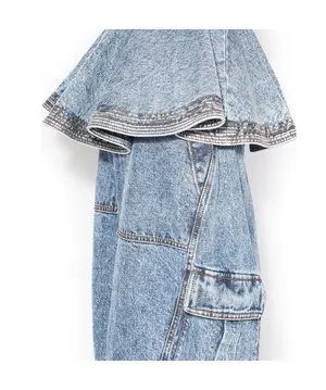 Alaïa Peplum Halter Neck Denim Top - Blue