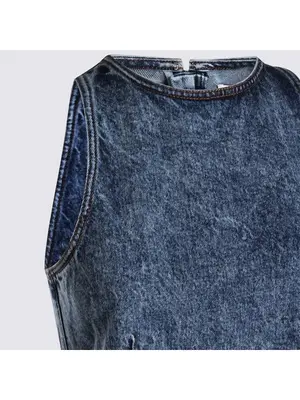 Alaïa Peplum Halter Neck Denim Top - Blue