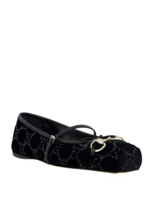 Gucci Gg Crystal Horsebit Ballet Flat - Black