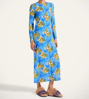 La DoubleJ Long-sleeve Floral Print Maxi Dress - Light Blue