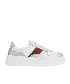 Gucci White And Platform Sneakers With Web Tri-band Detail