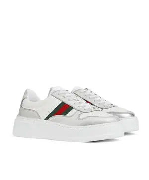 Gucci White And Platform Sneakers With Web Tri-band Detail