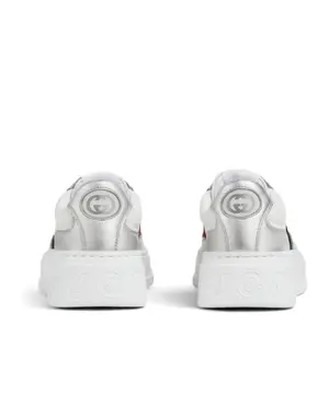 Gucci White And Platform Sneakers With Web Tri-band Detail