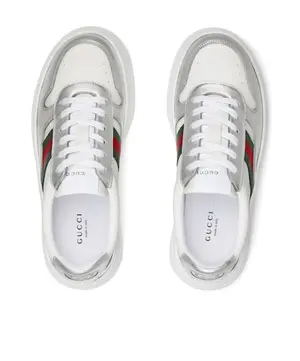 Gucci White And Platform Sneakers With Web Tri-band Detail
