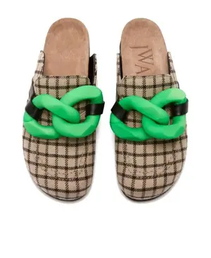 J.W.ANDERSON Checkered Round Toe Chain Detail Slippers - Multicolor