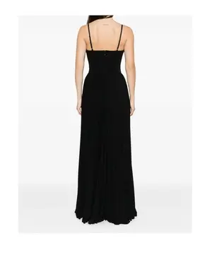 Elisabetta Franchi Pleated Maxi Dress With Belt - Black