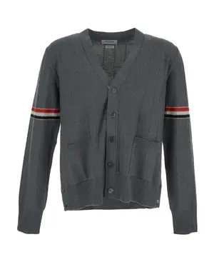 Thom Browne Striped Buttoned Cardigan - Medium Grey