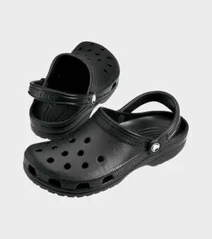 CROCS Round Toe Clogs With Heel Strap - Black