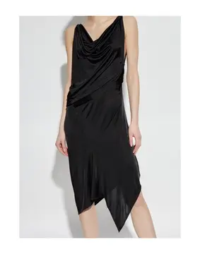 Dsquared2 Cowl Neck Asymmetrical Hem Midi Dress - Black