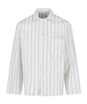 TEKLA Striped Long-sleeved Shirt Pajamas - White