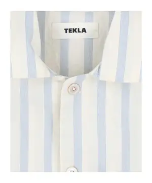 TEKLA Striped Long-sleeved Shirt Pajamas - White