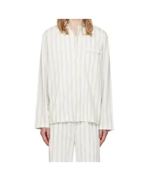 TEKLA Striped Long-sleeved Shirt Pajamas - White