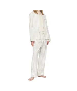 TEKLA Striped Long-sleeved Shirt Pajamas - White
