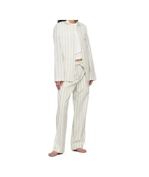 TEKLA Striped Long-sleeved Shirt Pajamas - White