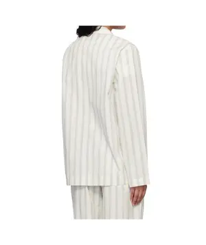 TEKLA Striped Long-sleeved Shirt Pajamas - White