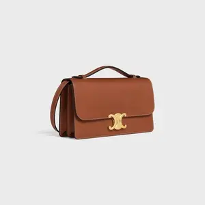 Celine Medium Triomphe Folio In Natural Calfskin - Tan