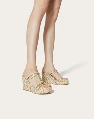 Valentino Garavani Rockstud Laminated Nappa Wedge Sandal 90 Mm