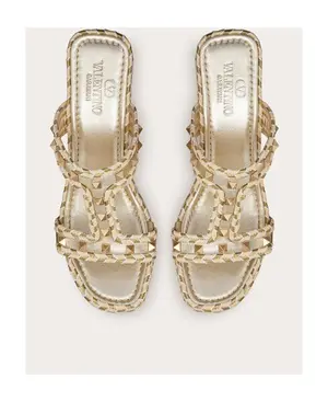 Valentino Garavani Rockstud Laminated Nappa Wedge Sandal 90 Mm