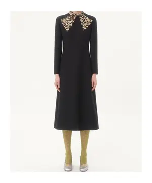 Valentino Garavani Leopard Print Collar Midi Dress