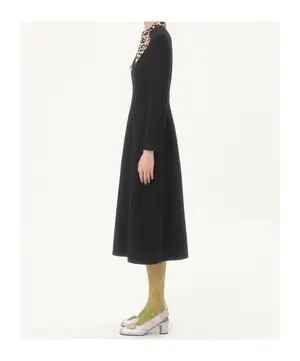 Valentino Garavani Leopard Print Collar Midi Dress