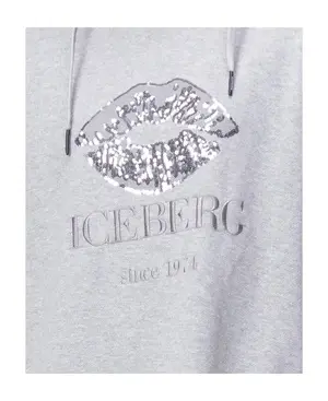 Iceberg Hooded Casual Dress With Sequined Lips And Logo Detail - Gray