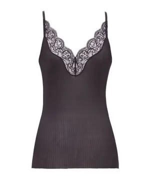 Saint Laurent Ribbed Lace Trim V-neck Tank Top