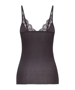 Saint Laurent Ribbed Lace Trim V-neck Tank Top
