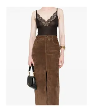 Saint Laurent Ribbed Lace Trim V-neck Tank Top - Ebony