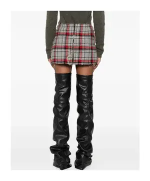 R13 Plaid Mini Skirt With Frayed Hem And Safety Pin Detail