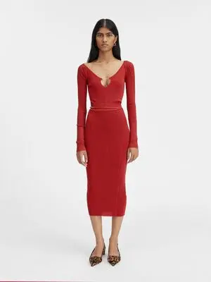 Jacquemus Ribbed Midi Skirt - Red