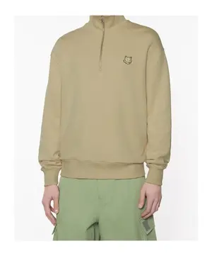 Maison Kitsuné Half Zip Sweatshirt With Embroidered Fox Head