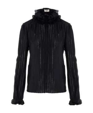 Saint Laurent Ruffle-collar Striped Shirt