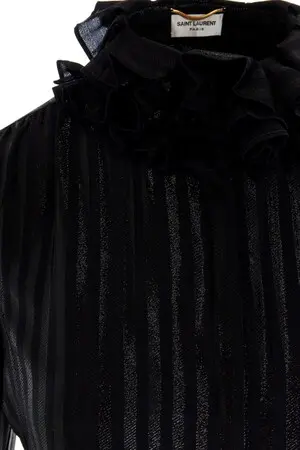 Saint Laurent Ruffle-collar Striped Shirt