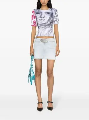 DIESEL® D-buckle Belted Denim Mini Skirt