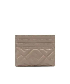 Fendi Dove Nappa Leather Flat Card Case With Ff Motif - Gray