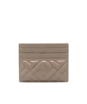 Fendi Dove Nappa Leather Flat Card Case With Ff Motif - Gray