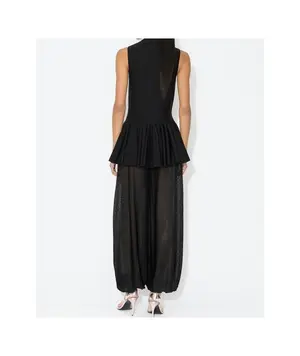 Alaïa High Neck Godet Sleeveless Top With Pleated Flare Hem - Black