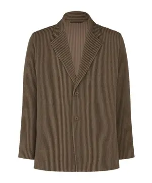 Issey Miyake Plissé Notched Lapel Jacket - Brown