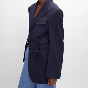 Celine Colonnne Jacket In Grain De Poudre Wool - Navy