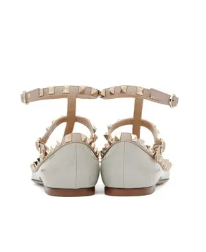 Valentino Garavani Rockstud Embellished Pointed Toe Ballerina Flats - Light Gray